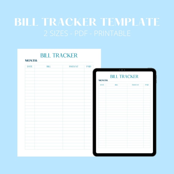 Bill Tracker Printable Template Bill Organizer Bill Planner - Etsy
