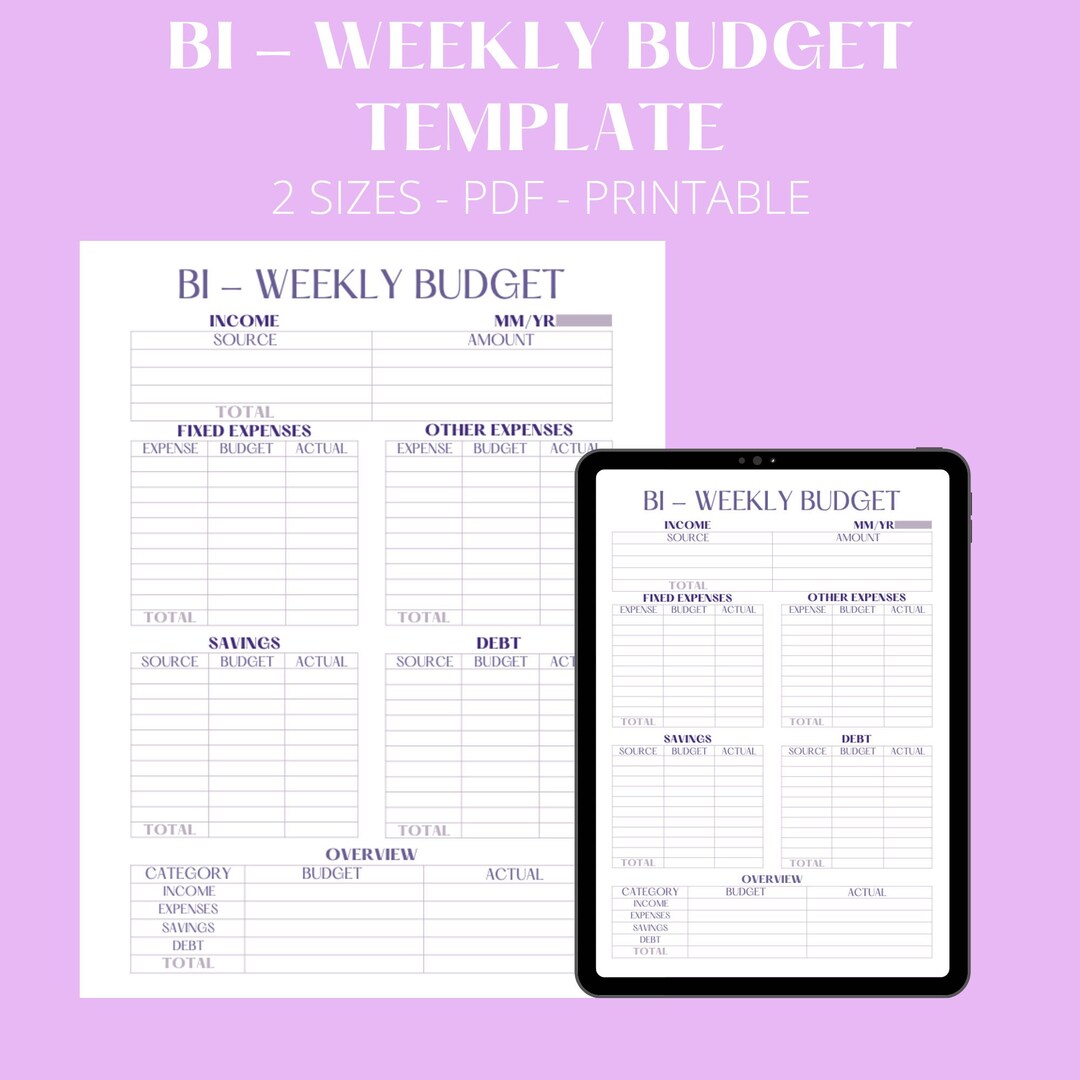Bi-weekly Budget Template, Printable Bi Weekly Paycheck Planner ...