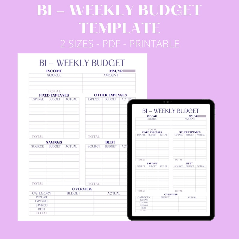 Bi-weekly Budget Template Printable Bi Weekly Paycheck - Etsy