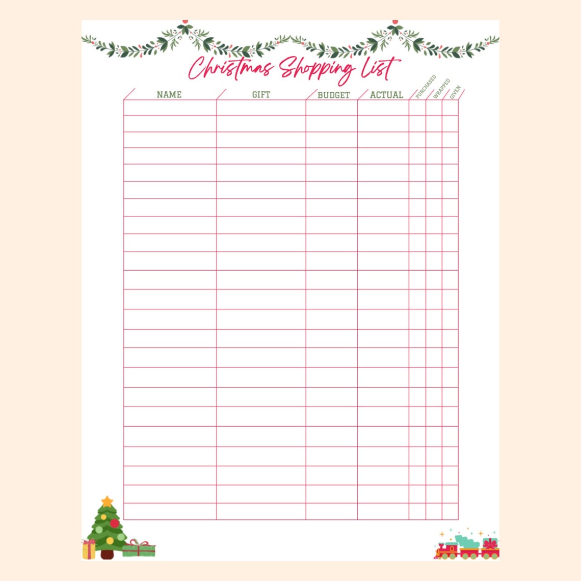 Christmas Gift Shopping List, Holiday Shopping List, Christmas List ...