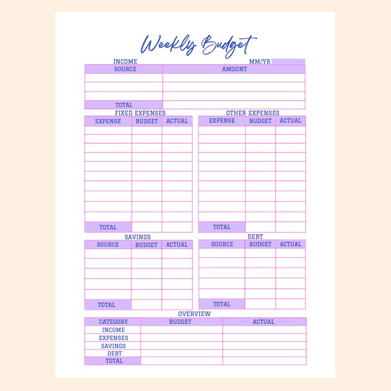 Weekly Budget Template Printable, Weekly Budget Digital Planner, Weekly ...