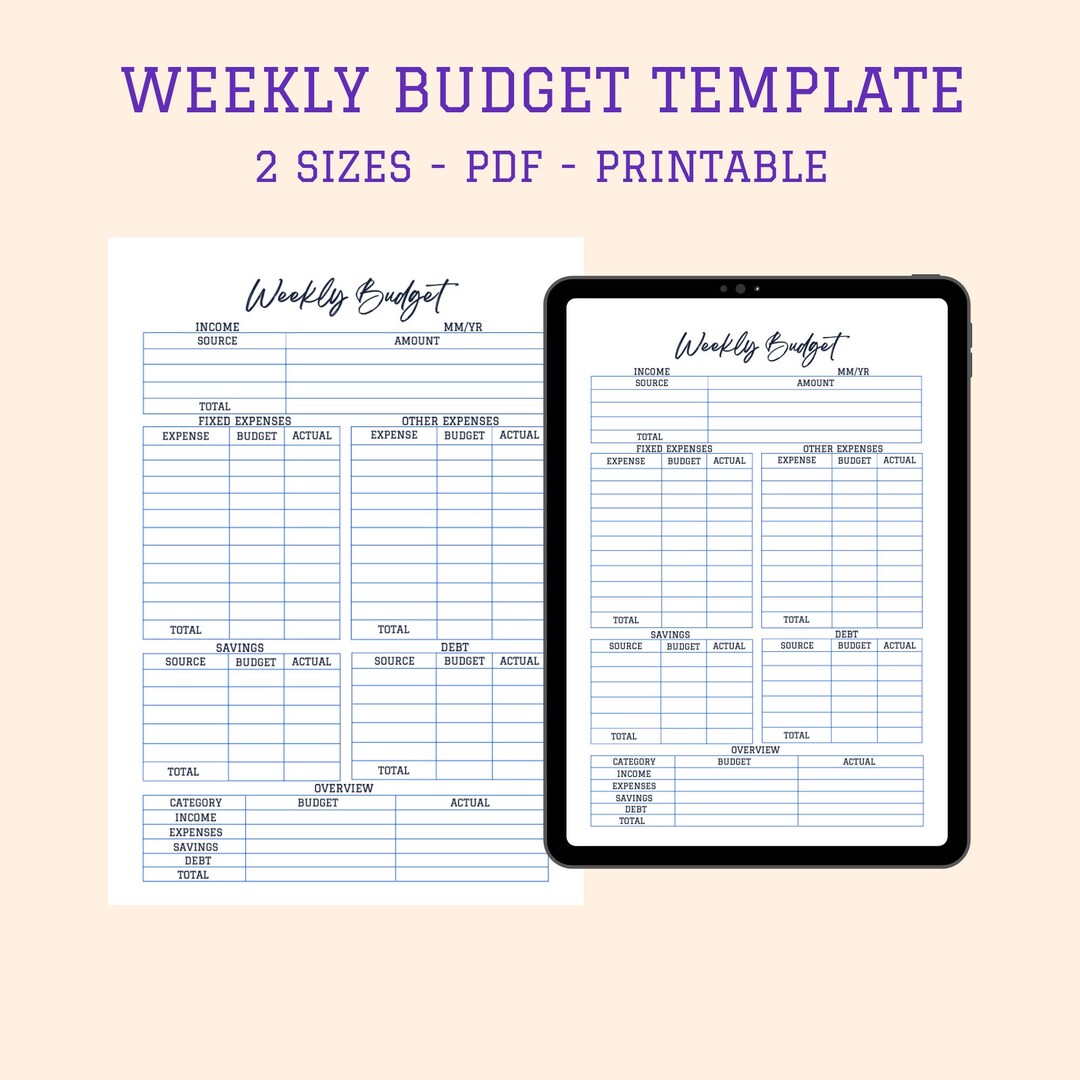 Weekly Budget Template Printable, Weekly Budget Digital Planner, Weekly ...