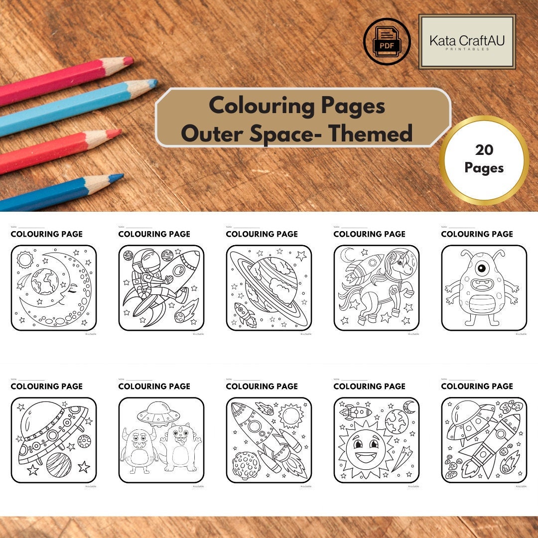 Printable Colouring Pages for Adults and Kids With Outer Space Themed ...