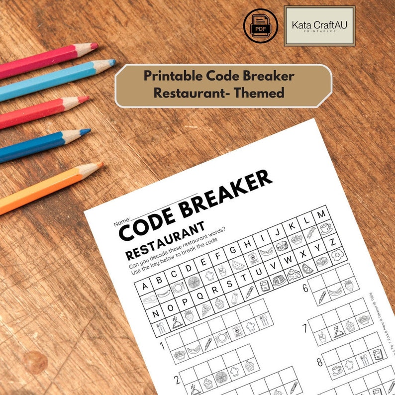 Restaurant Riddle : Printable / Worksheet Code Breaker Fun for Kids ...