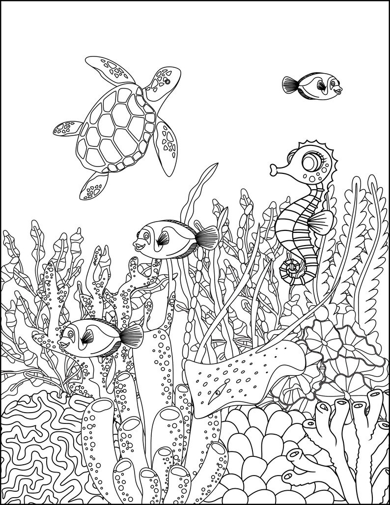 Digital Coloring Book: A Day Under the Sea 30 Fun Ocean Layouts for ...