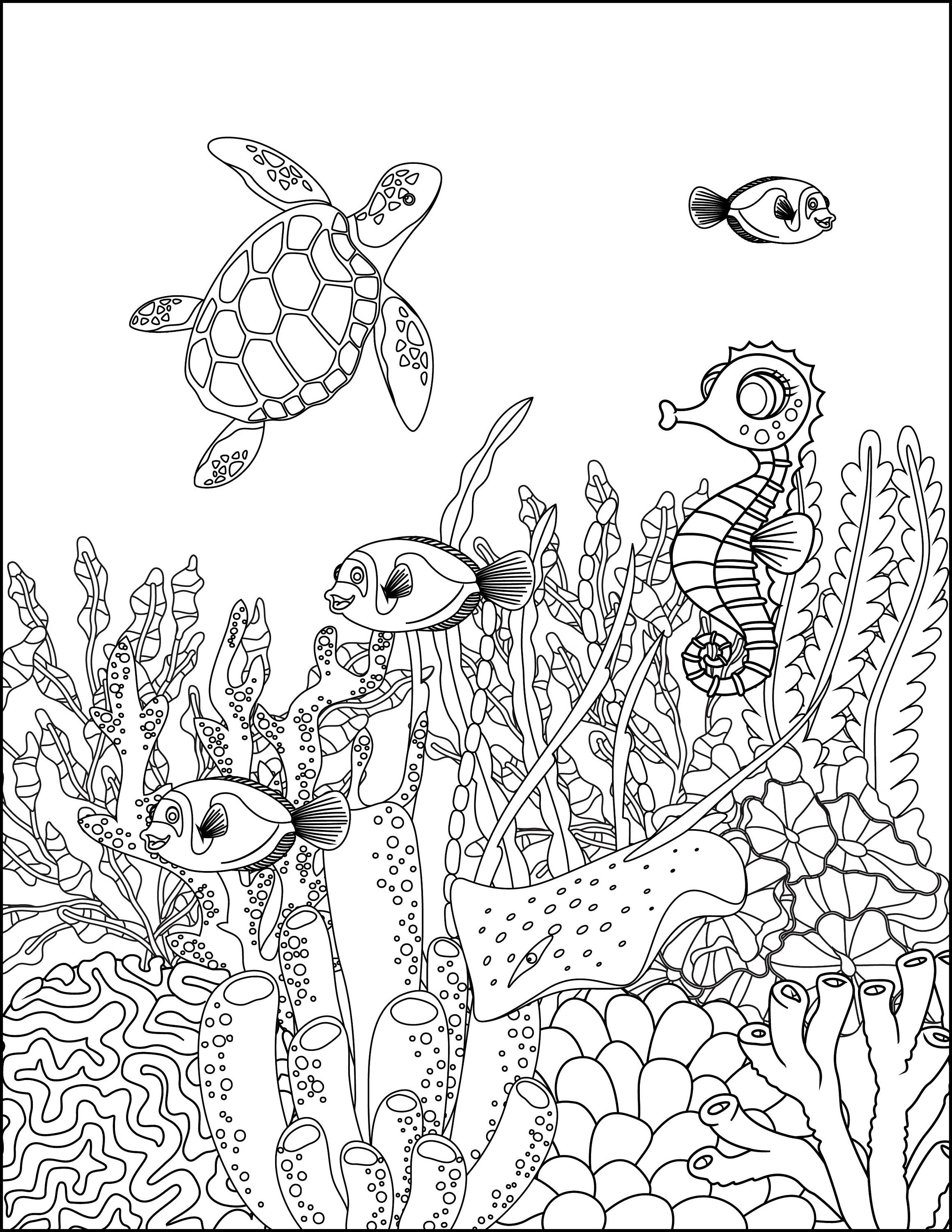 Digital Coloring Book: A Day Under the Sea- 30 Fun Ocean Layouts for ...