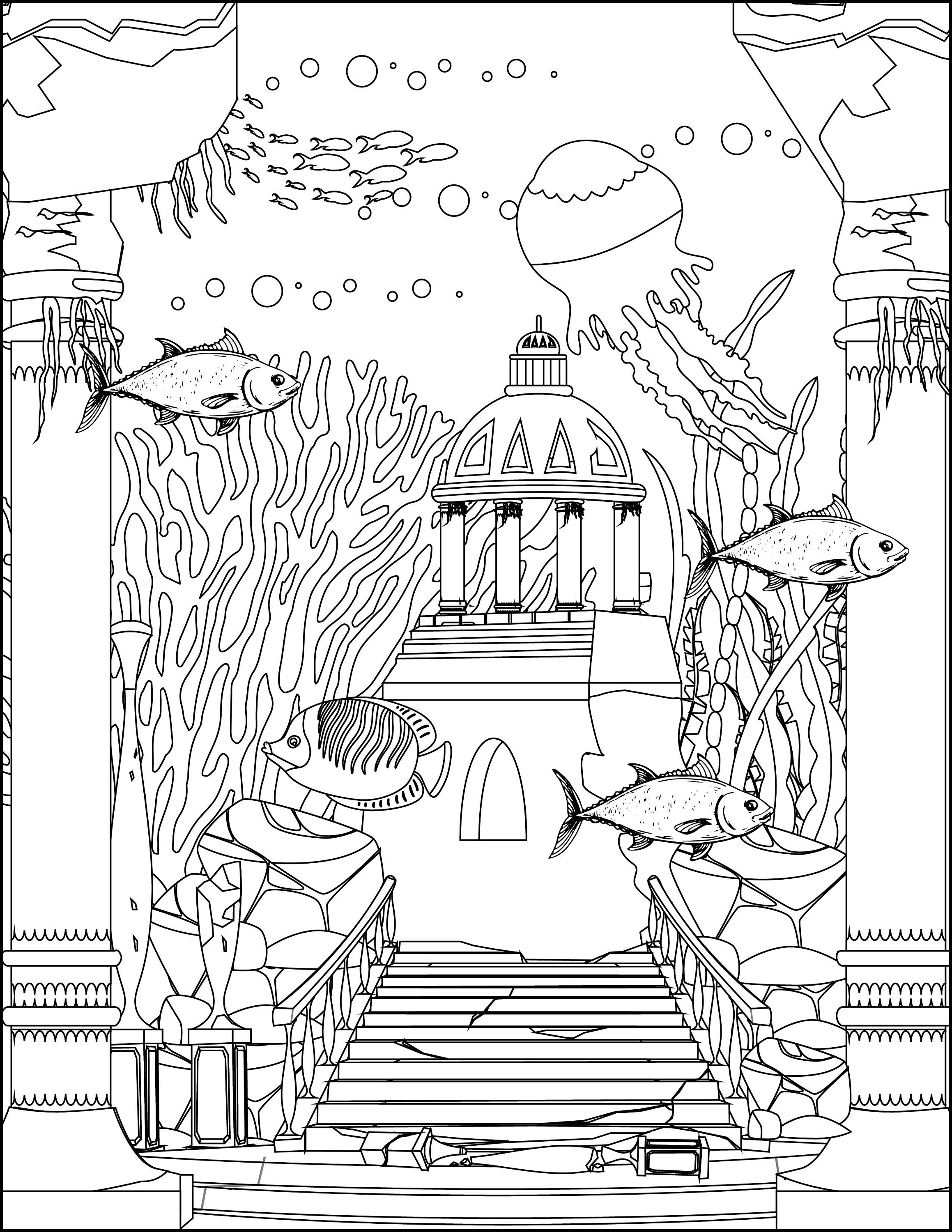 Digital Coloring Book: A Day Under the Sea- 30 Fun Ocean Layouts for ...