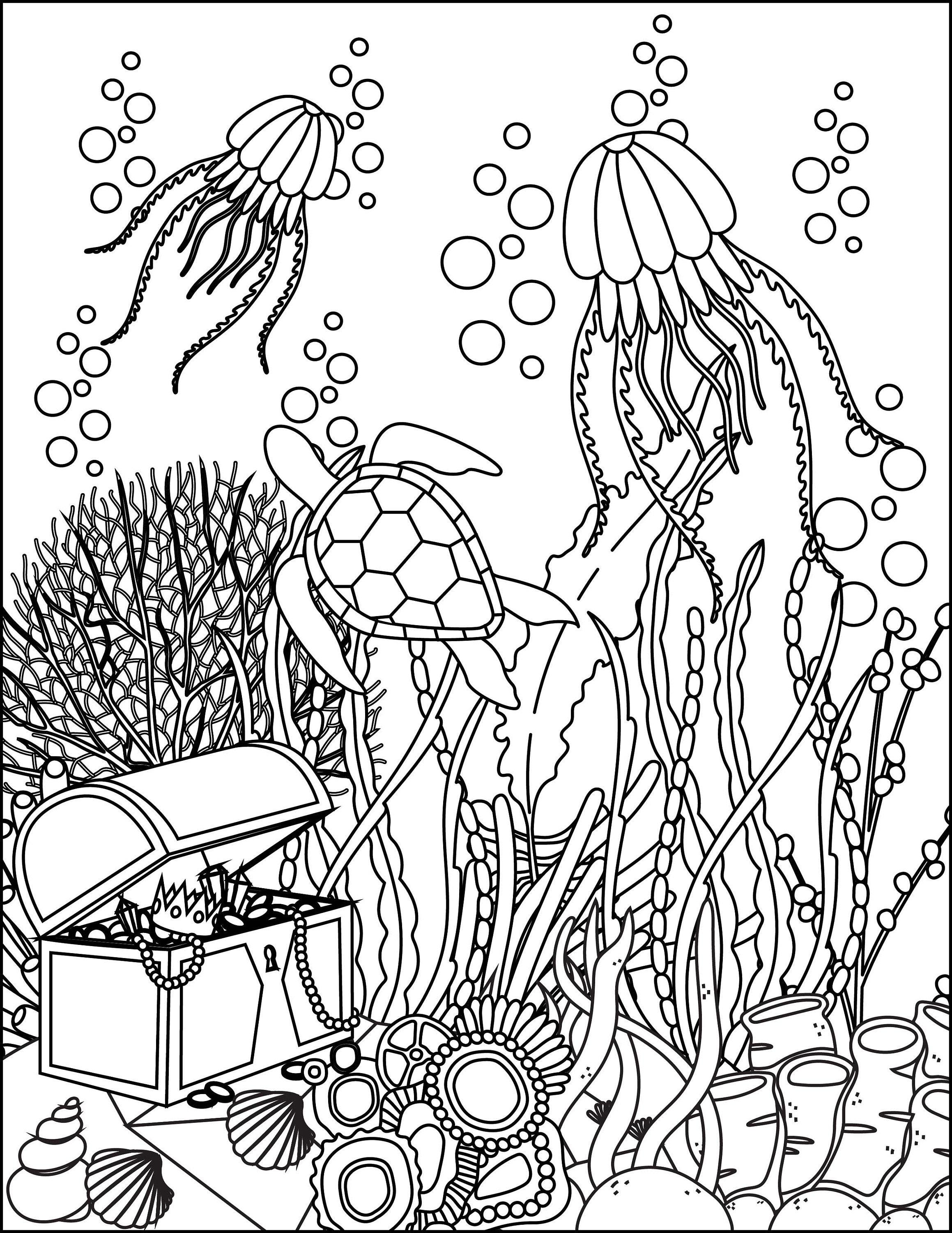 Digital Coloring Book: A Day Under the Sea- 30 Fun Ocean Layouts for ...