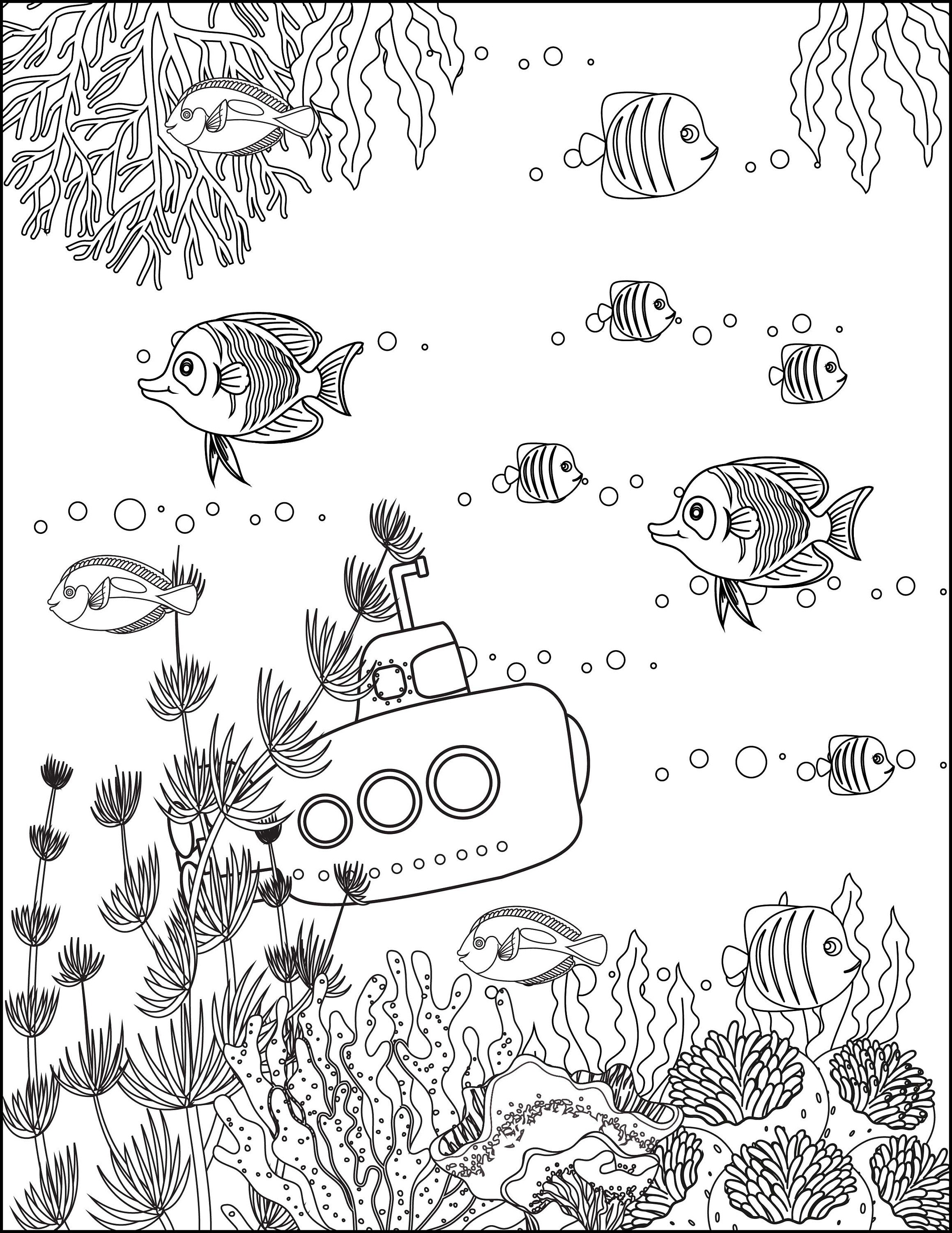 Digital Coloring Book: A Day Under the Sea- 30 Fun Ocean Layouts for ...