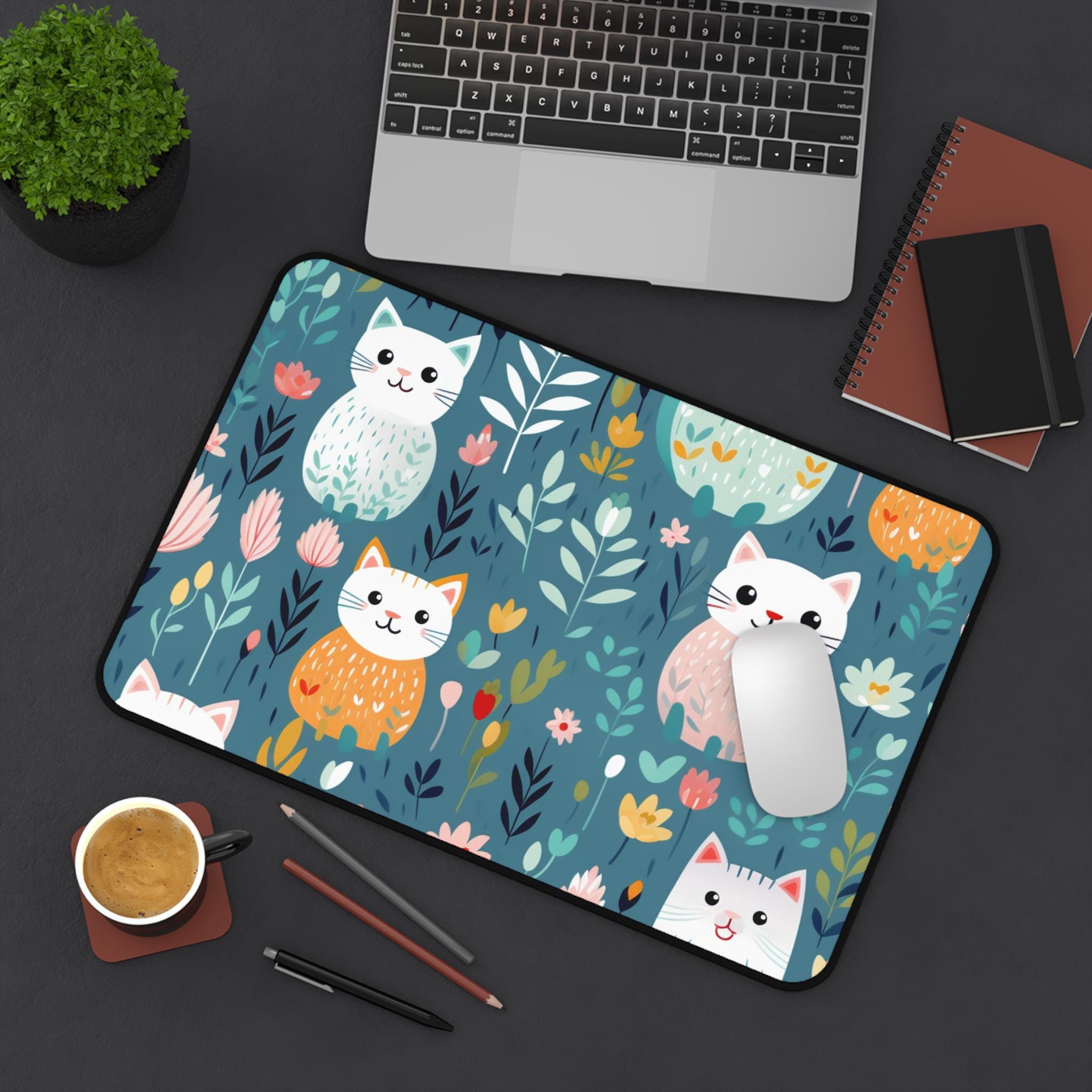 Cute Cat Desk Mat, Cats Mouse Pad, Cute Kittens, Office Decor, Colorful ...