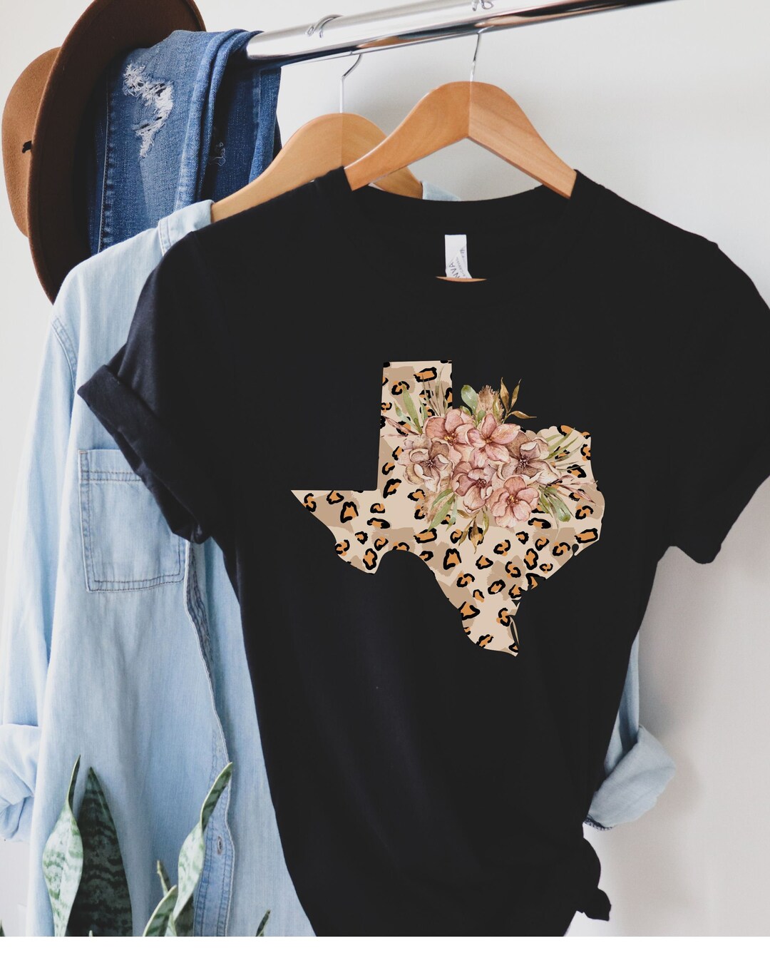 Lovely Leopard Print Texas Tshirt, Texas Floral Tshirt, Women's Texas ...