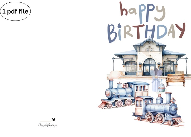Train Station Birthday Card – Printable Greeting Card With Parked ...