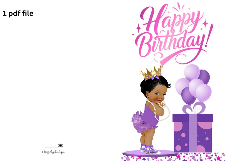 Happy Birthday Princess Printable Greeting Card – Purple & Gold Baby ...