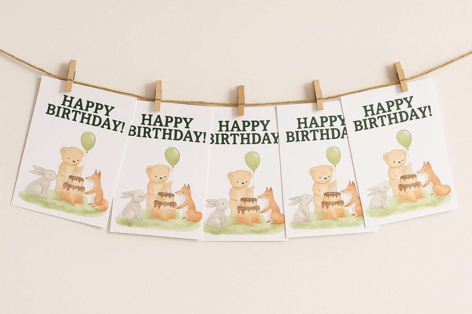 Woodland Animal Birthday Card – Printable Forest Friends (instant ...