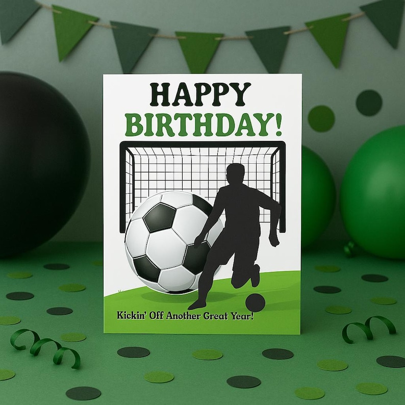 Soccer Birthday Card – Silhouette Player, Printable 5x7 (digital ...