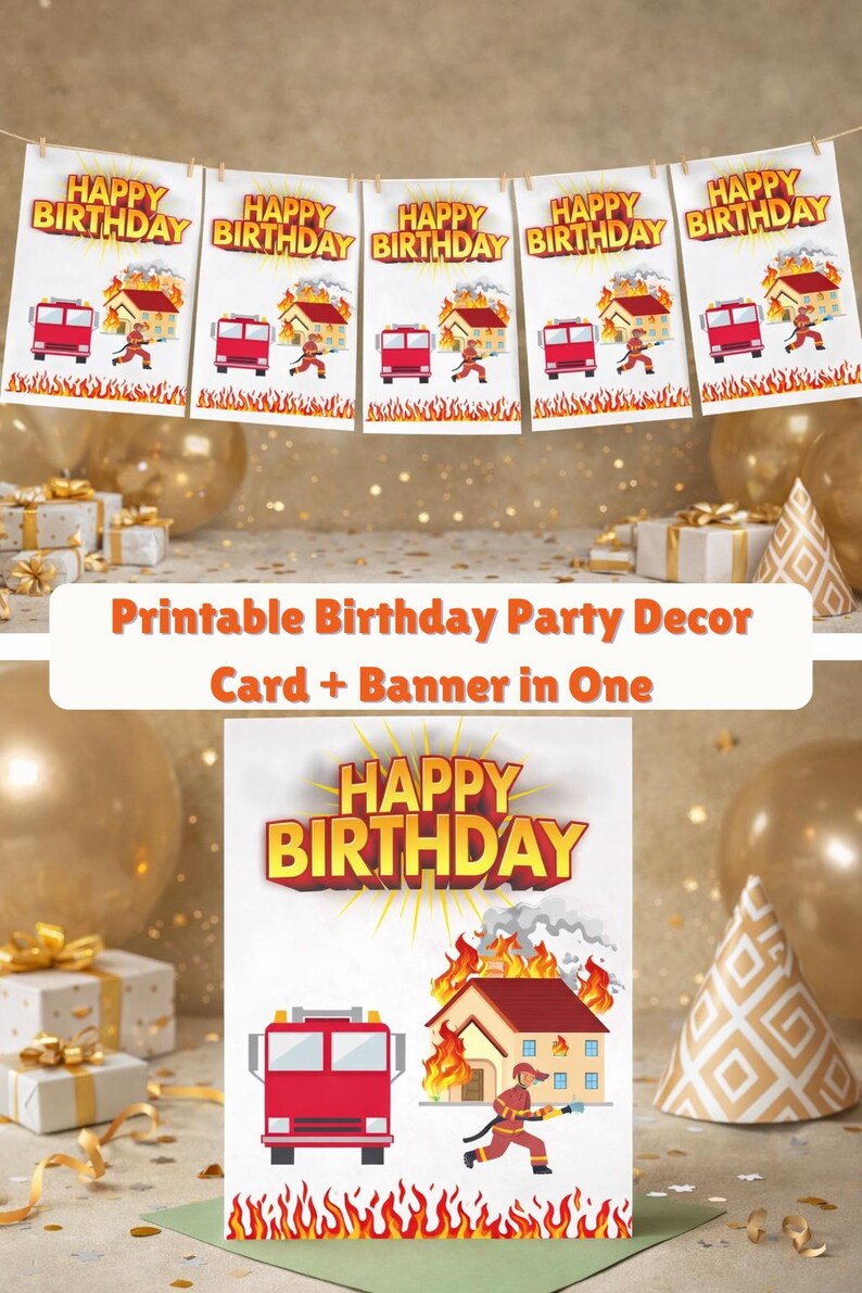 Firefighter Birthday Card – Printable Fire Truck Greeting Card ...