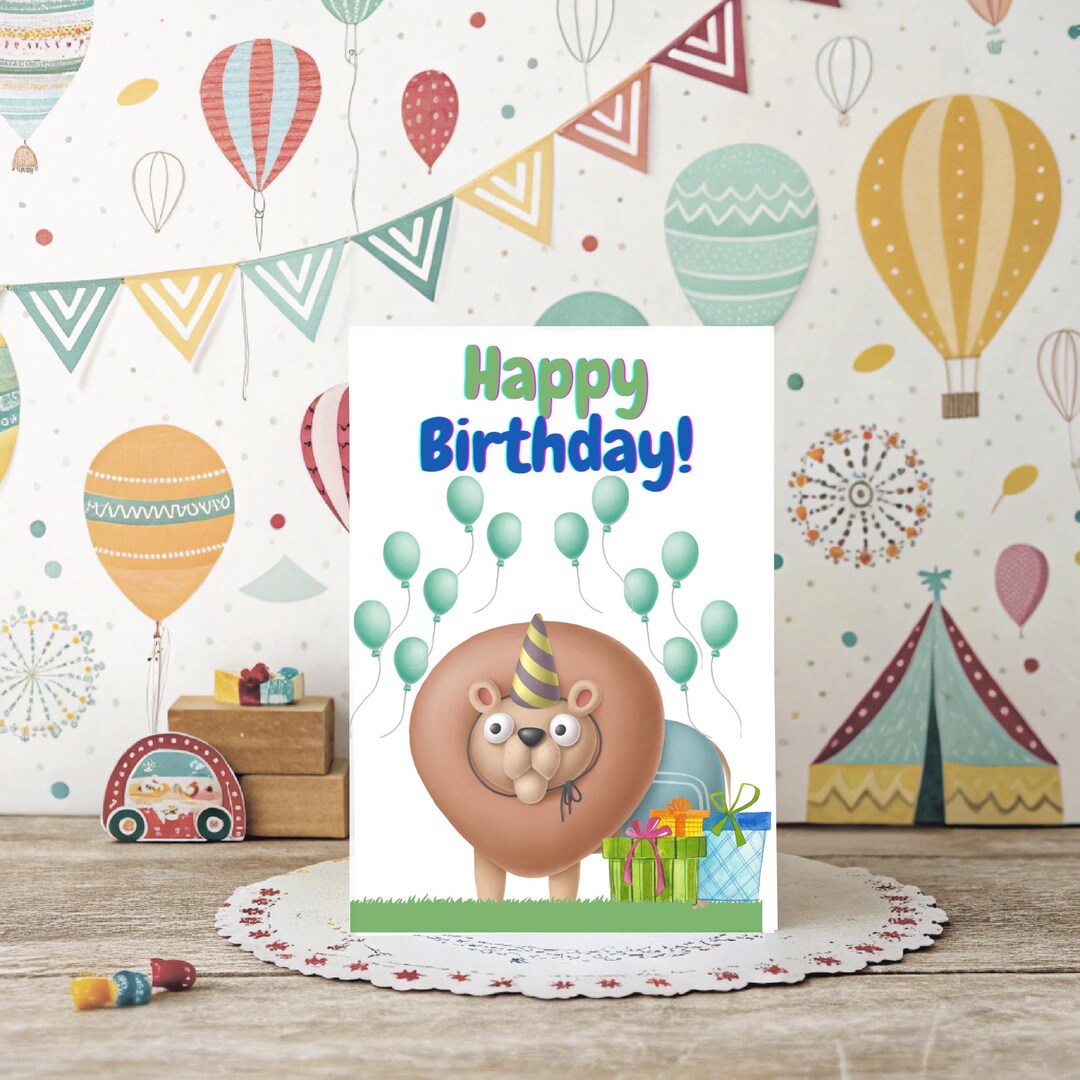 Lion Birthday Greeting Card – Printable Kids Party Card | Instant ...
