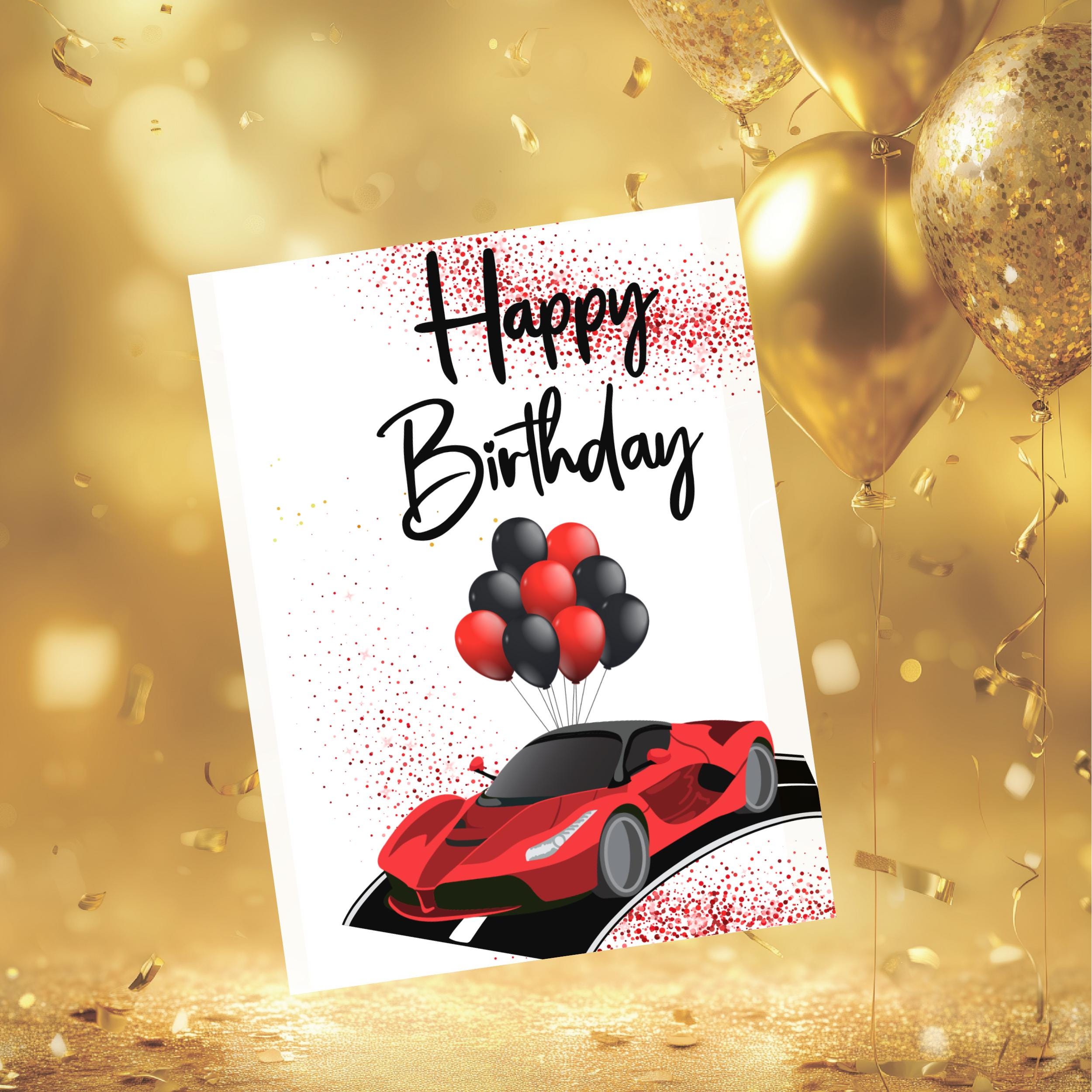 Red Sports Car Birthday Card – Printable Greeting Card With Balloons ...