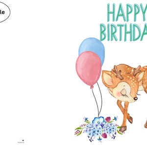 Watercolor Deer Birthday Card – Printable Woodland Forest Greeting Card ...