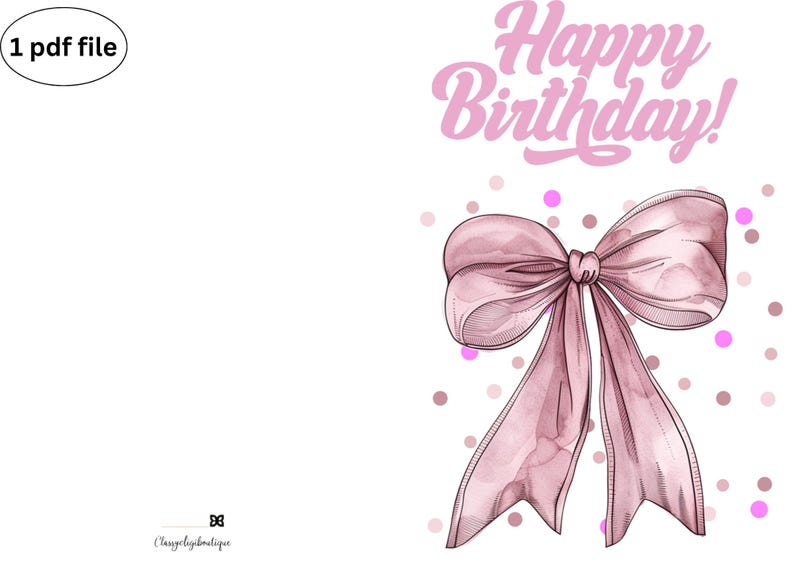 Pink Bow Birthday Card – Printable Greeting Card With Polka Dot ...