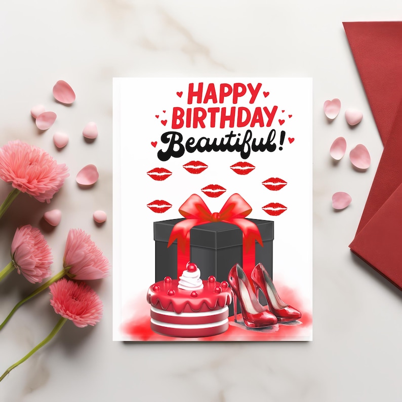 Glam Birthday Card – Printable Greeting Card With Heels, Gift, Cake ...