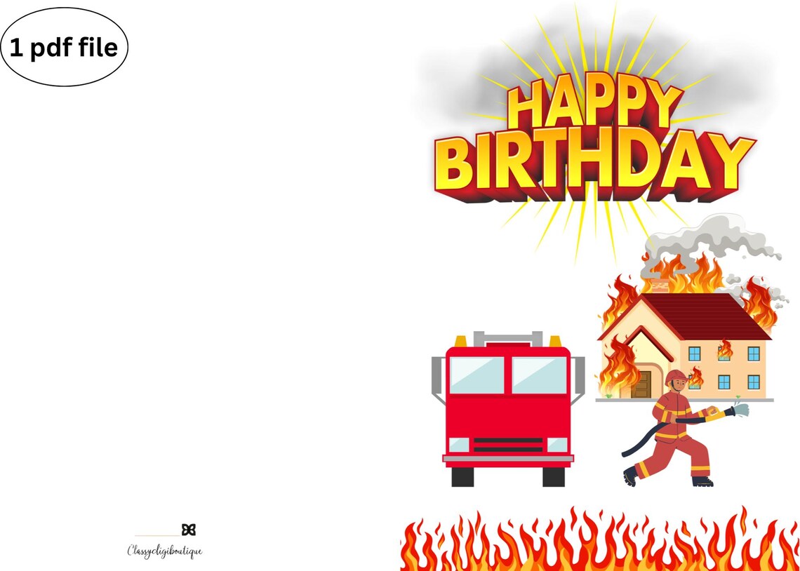 Firefighter Birthday Card – Printable Fire Truck Greeting Card ...