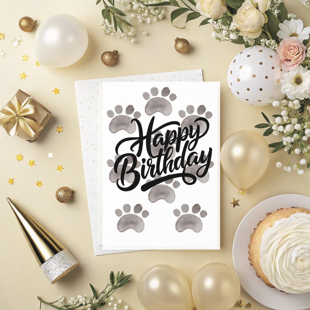Paw Prints Birthday Card – Pet Lover Printable (5x7 PDF) - Etsy