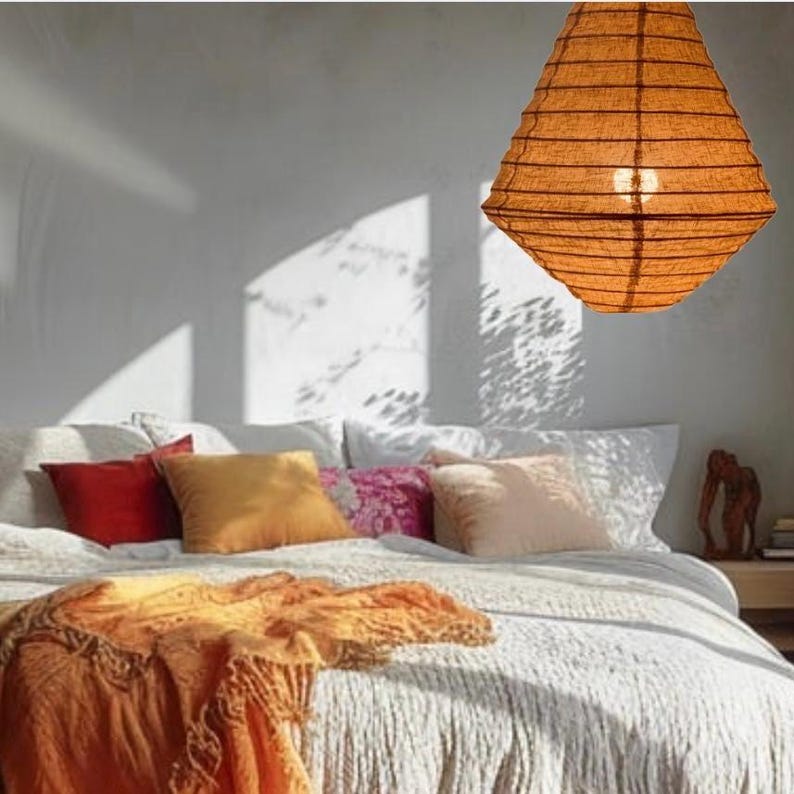Linen Ceiling Pendant Lamp Shade Diamond Shade Rust Minimalist Lighting ...