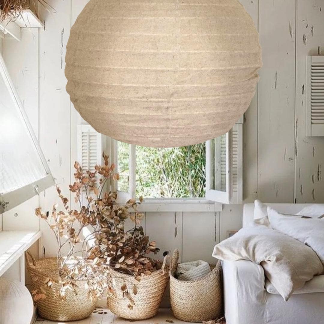 Round Linen Ceiling Pendant Light Shade Fabric Handmade Hanging Lantern ...