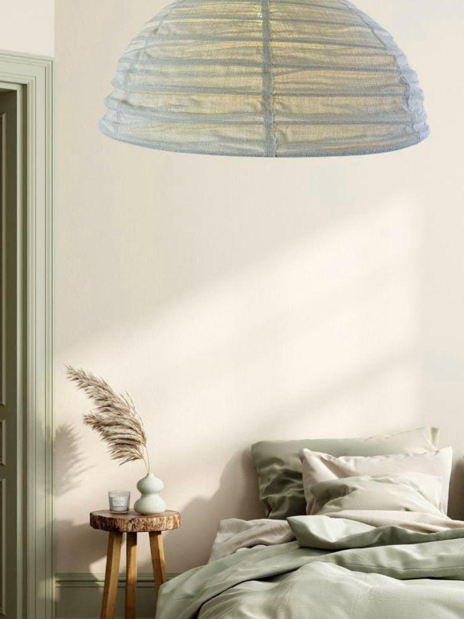 Linen Ceiling Pendant Light Dome Light Half Sphere Linen Fabric Japandi ...