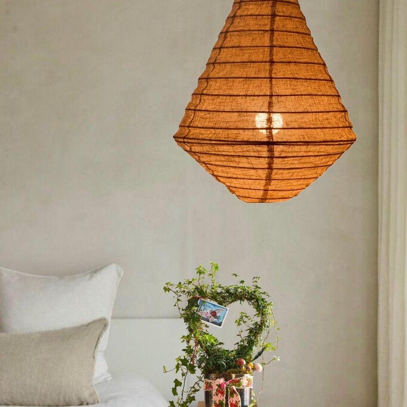 Linen Ceiling Pendant Lamp Shade Diamond Shade Rust Minimalist Lighting ...