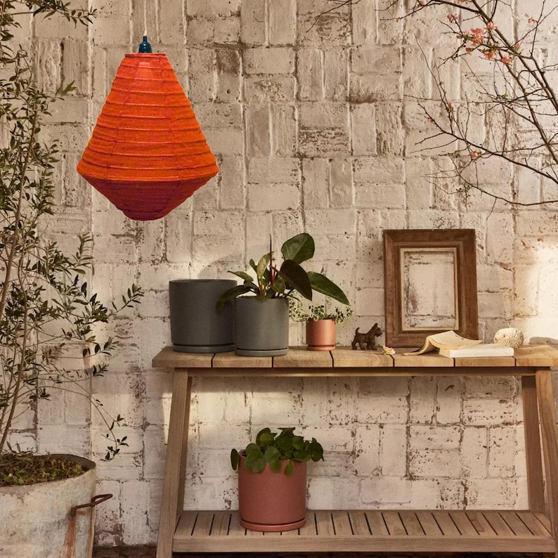 Linen Ceiling Pendant Lamp Shade Diamond Shade Rust Minimalist Lighting ...