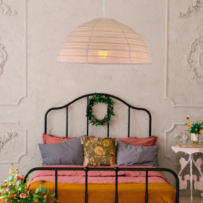 Linen Domeceiling Pendant Lighting Half Sphere Linen Fabric Japandi ...