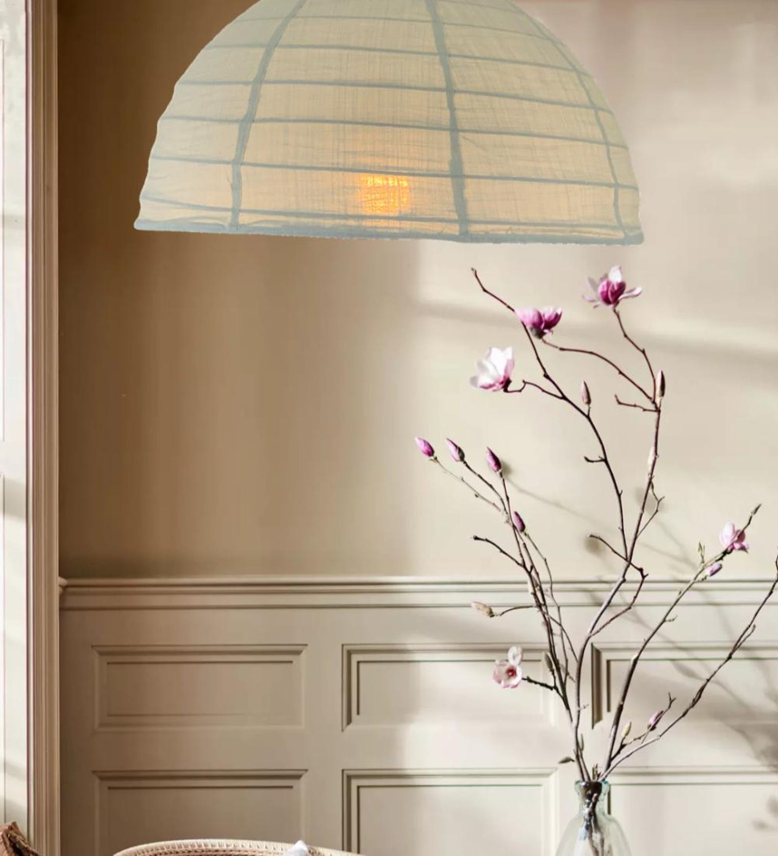 Linen Dome Pendant Lamp Shade: Green Tea Coastal Japandi Lighting - Etsy
