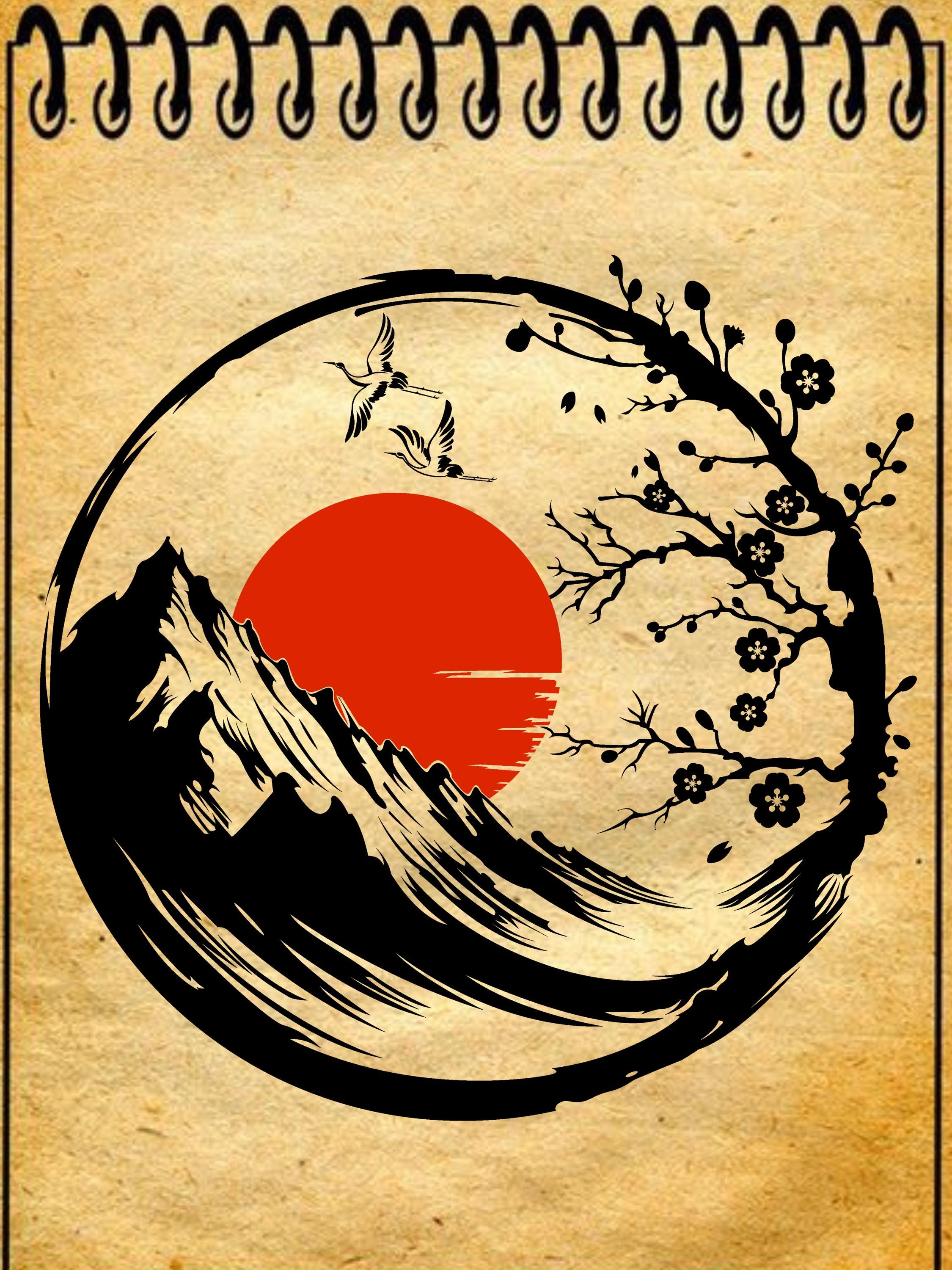 Japanese Nature SVG , Red Sun and Cranes PNG , Mountain Cherry Blossom ...