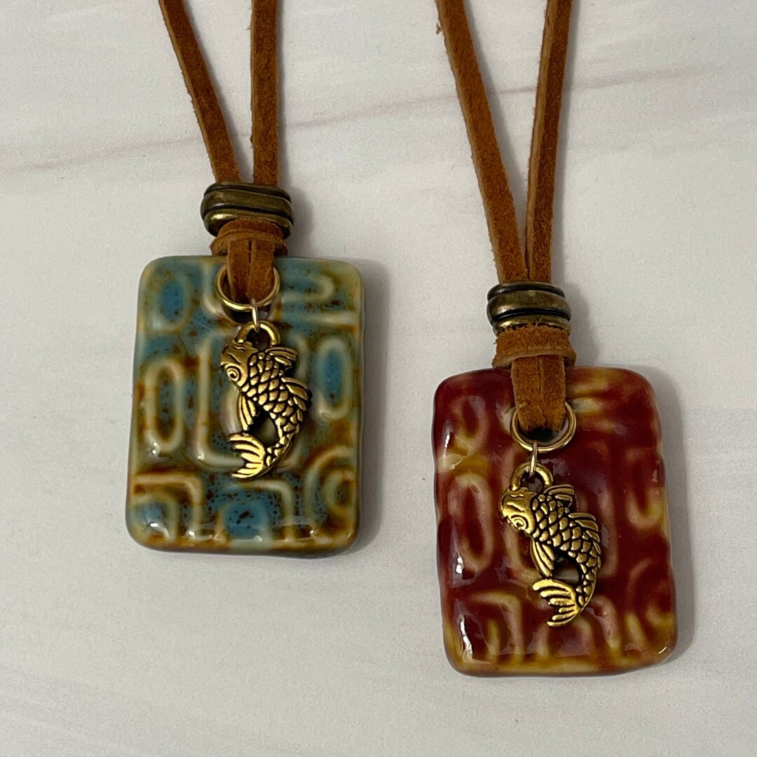 Koi Fish Necklace With Leather Cord - Etsy