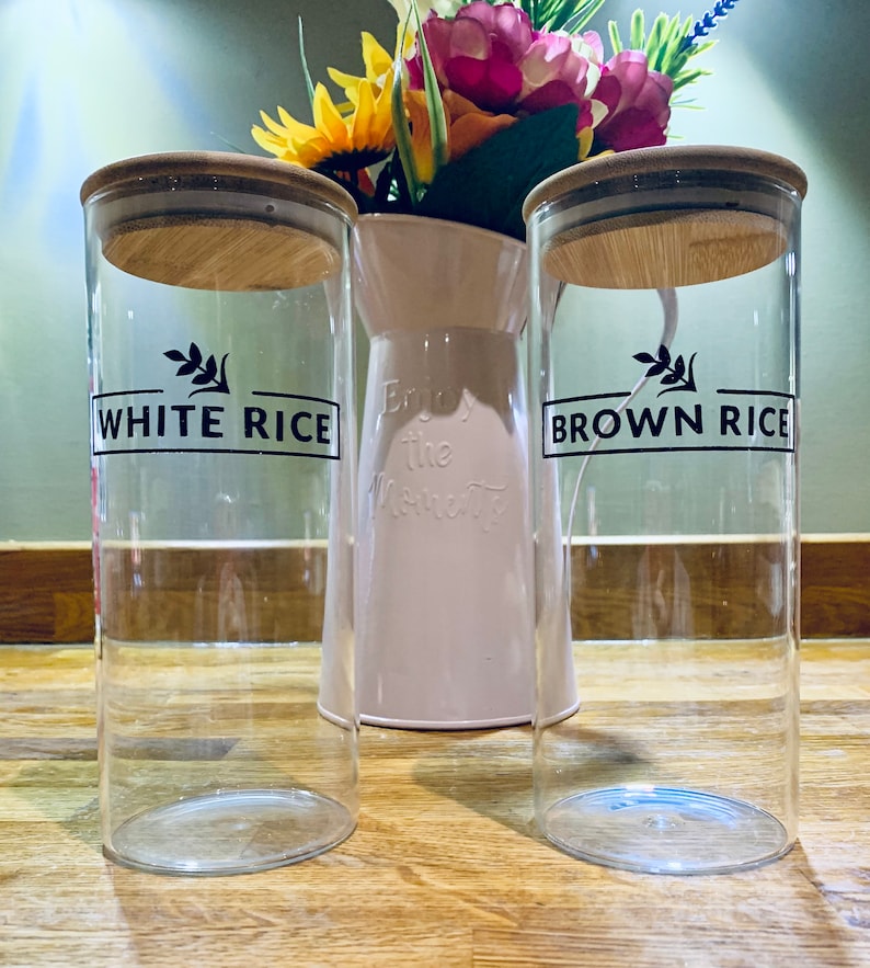 1 Litre White & Brown Rice Jars | Kitchen Storage Jars | Bamboo Lid ...