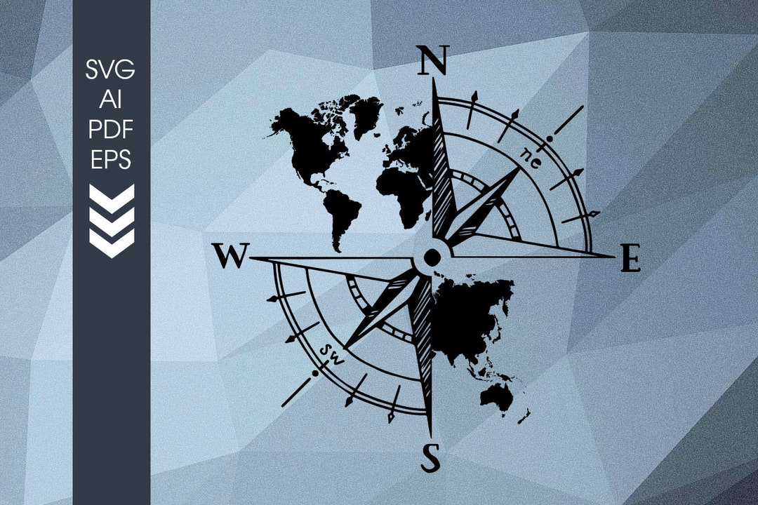 Compass World Map SVG: Cricut Cut Files (digital Download) - Etsy