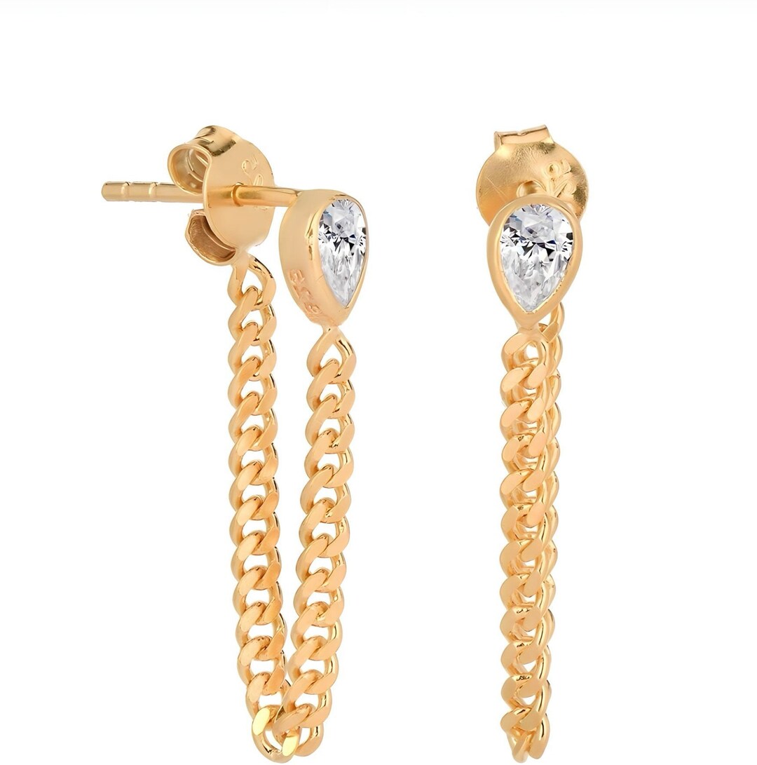 Dainty Gold and Silver Chain Drop Earrings - Minimalist Dangle Earrings ...