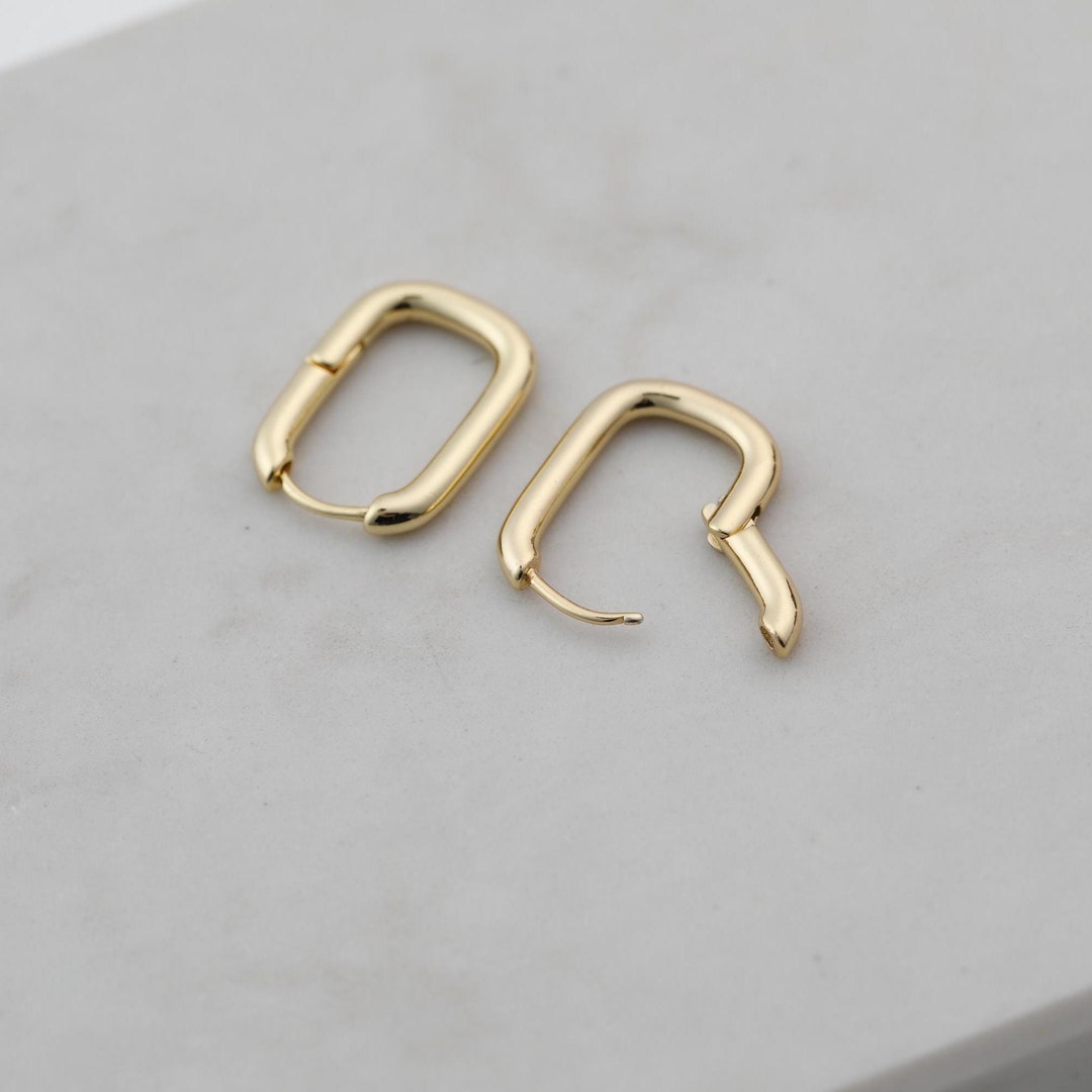Rectangle Gold Earrings | 14K Gold Plated Minimalist Dainty Hoop ...