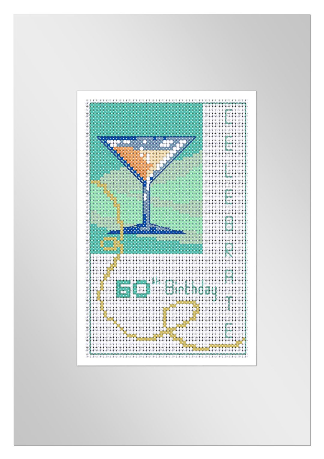 Cross Stitch Card Kit - Celebrate 60th Birthday Card - Card Size 8" X 6 ...