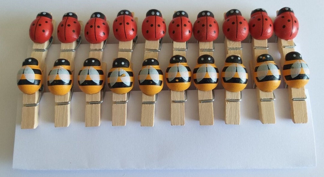 20 Wooden Mini Pegs, 10 Bees, 10 Ladybird, Peg Size 35mm - Etsy