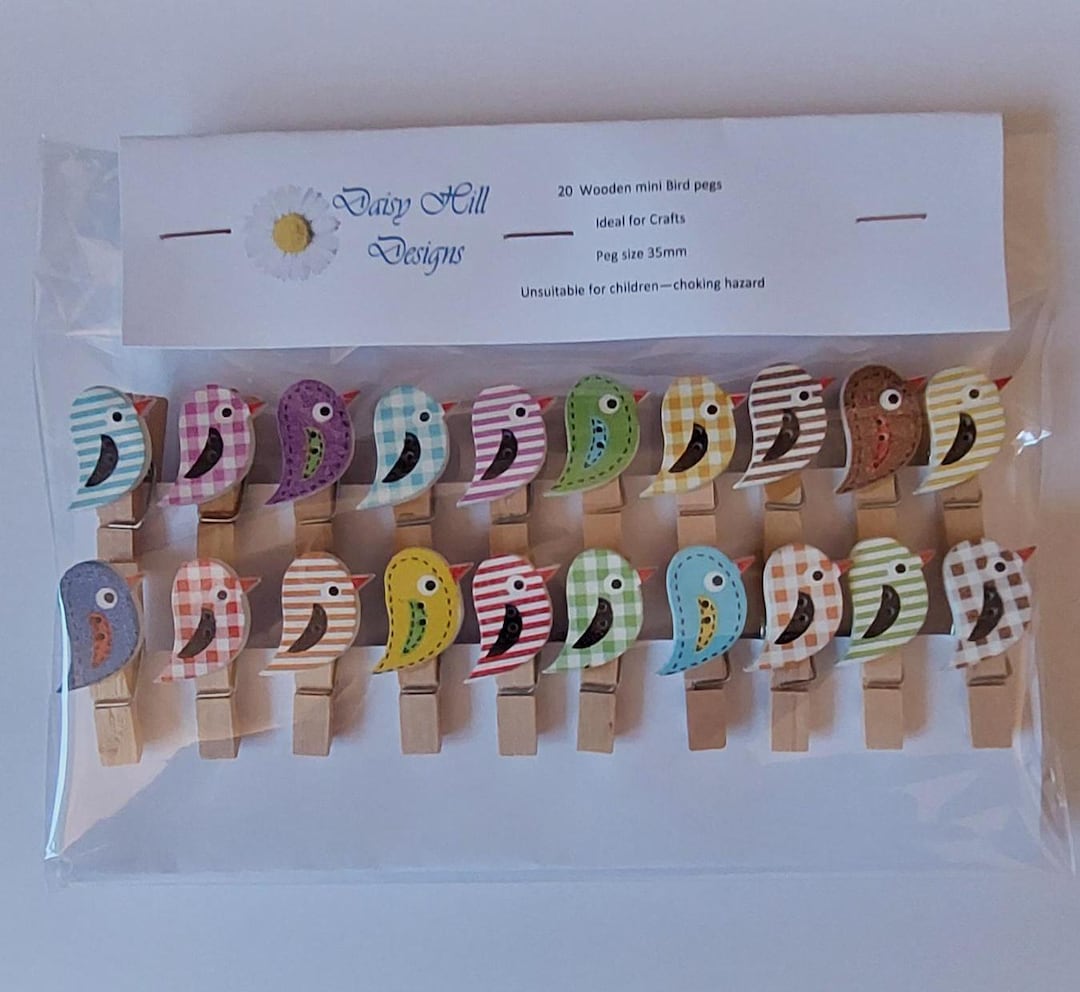 20 Wooden Mini Pegs, 20 Bird Pegs, Assorted Designs, Peg Size 35mm - Etsy