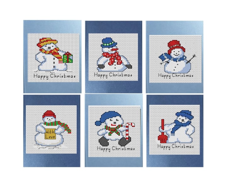 Cross Stitch Christmas Card Kit, 6 Snowmen Cards, Blue Pearlescent ...