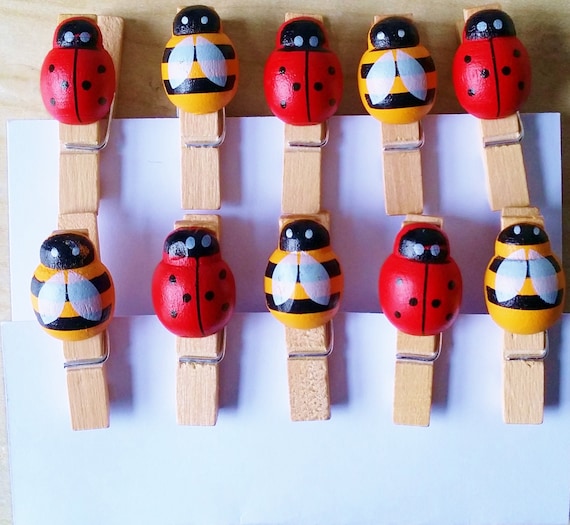 Wooden Mini Pegs Bees Ladybirds Peg Size 35mm - Etsy