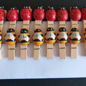 20 Wooden Mini Pegs, 10 Bees, 10 Ladybird, Peg Size 35mm - Etsy