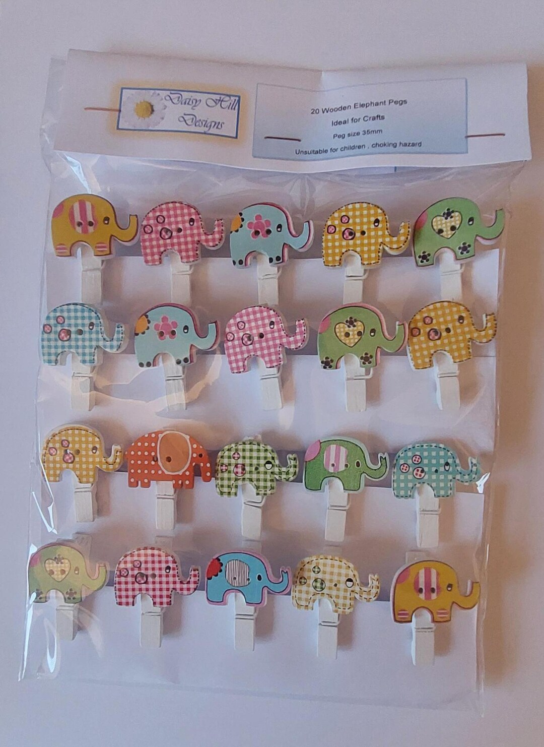 Wooden Mini Pegs, Elephants, 20 Assorted Pegs, Crafts, Flower Bouquet's ...