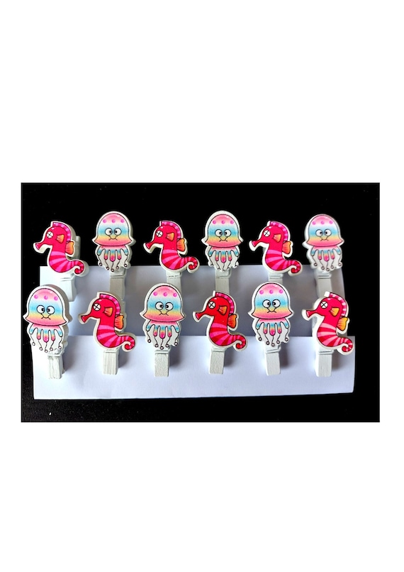 12 Wooden White Mini Pegs Sea Creatures Peg Size 35mm - Etsy