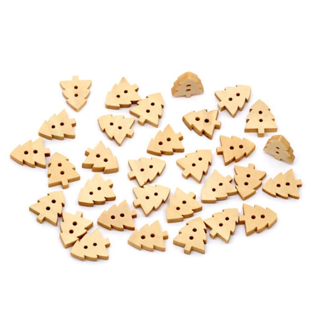 50 Christmas Tree Shaped Buttons, Natural Wood, Size 13mm X 11mm, - Etsy