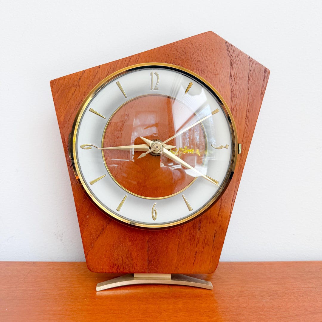 Vintage Electric Table Clock - Wood, Brass, Glass - Dutch Design - 50 ...